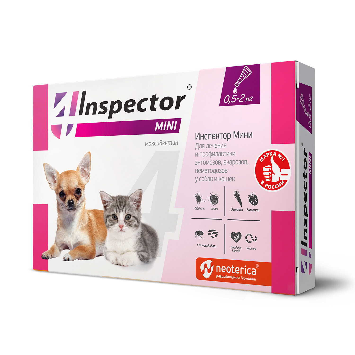 Inspector Mini Капли от блох, клещей и гельминтов для кошек и собак 1 шт. в уп, 1 уп.
