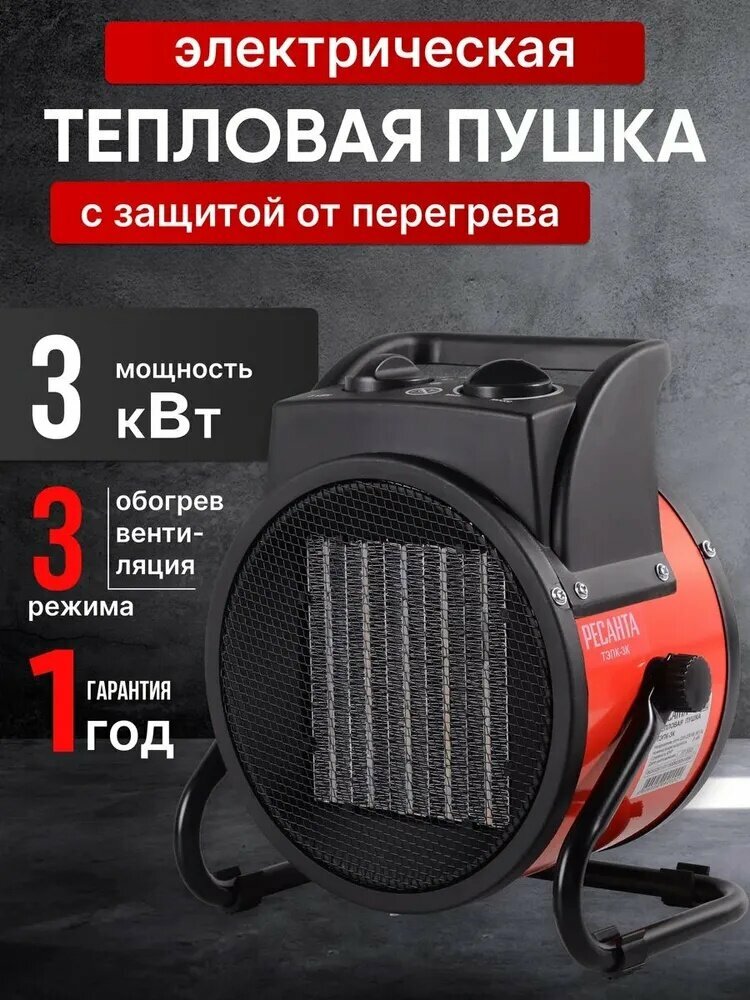 Тепловая пушка электрическая Ресанта ТЭПК-2000K, керамика, 2000 Вт (обогреватель для дома)