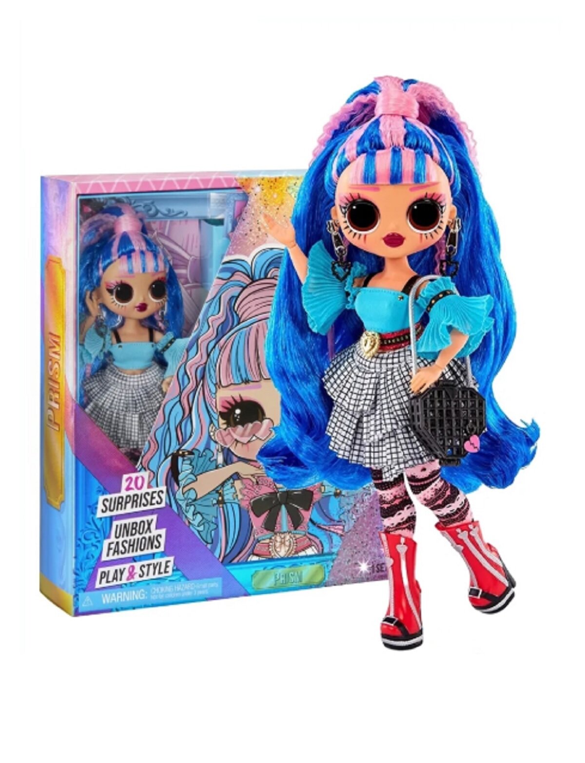 Кукла OMG на шарнирах 25 см в наборе 7 аксессуаров, синие волосы