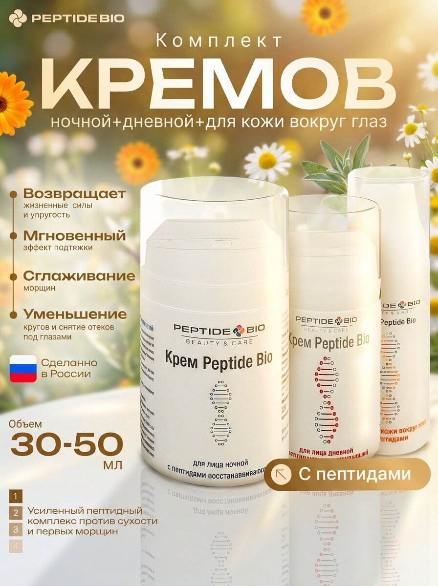 Набор кремов для лица с пептидами ночной и дневной и для глаз
