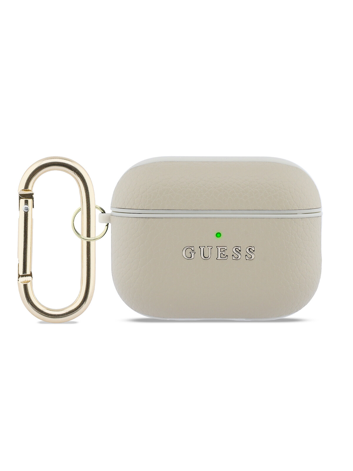 Чехол Guess для Airpods Pro 3, из зернистой экокожи, с металлическим карабином, золотой