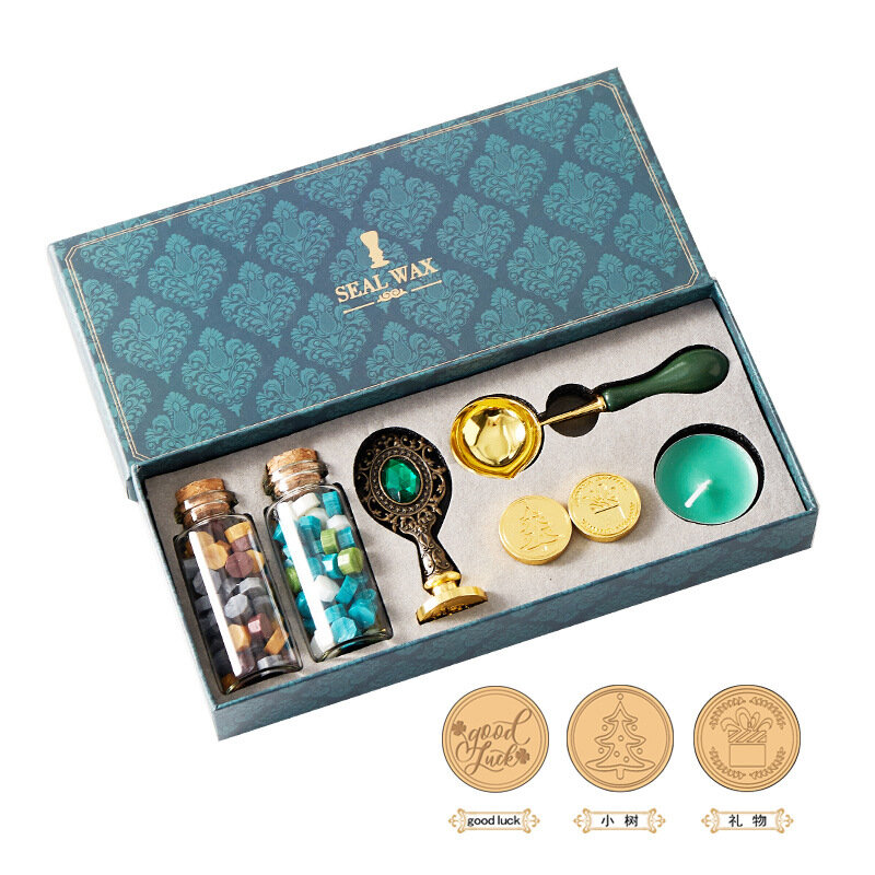 Новый винтажный набор для восковых печатей, воск для запечатывания конвертов, восковые гранулы, подарочные восковые гранулы для печатей, полный комплект.