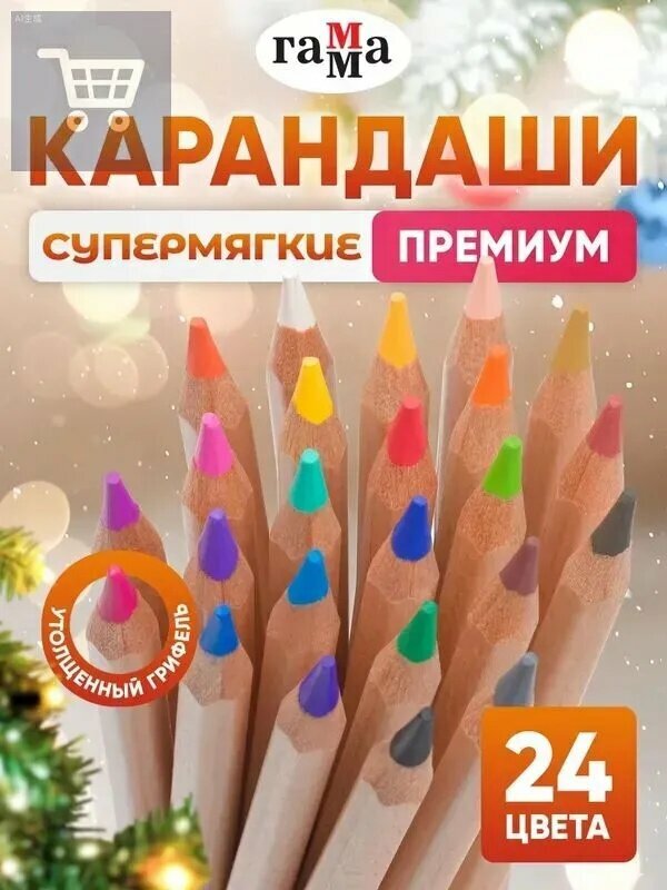 Набор карандашей, вид карандаша: Цветной, 24 шт.