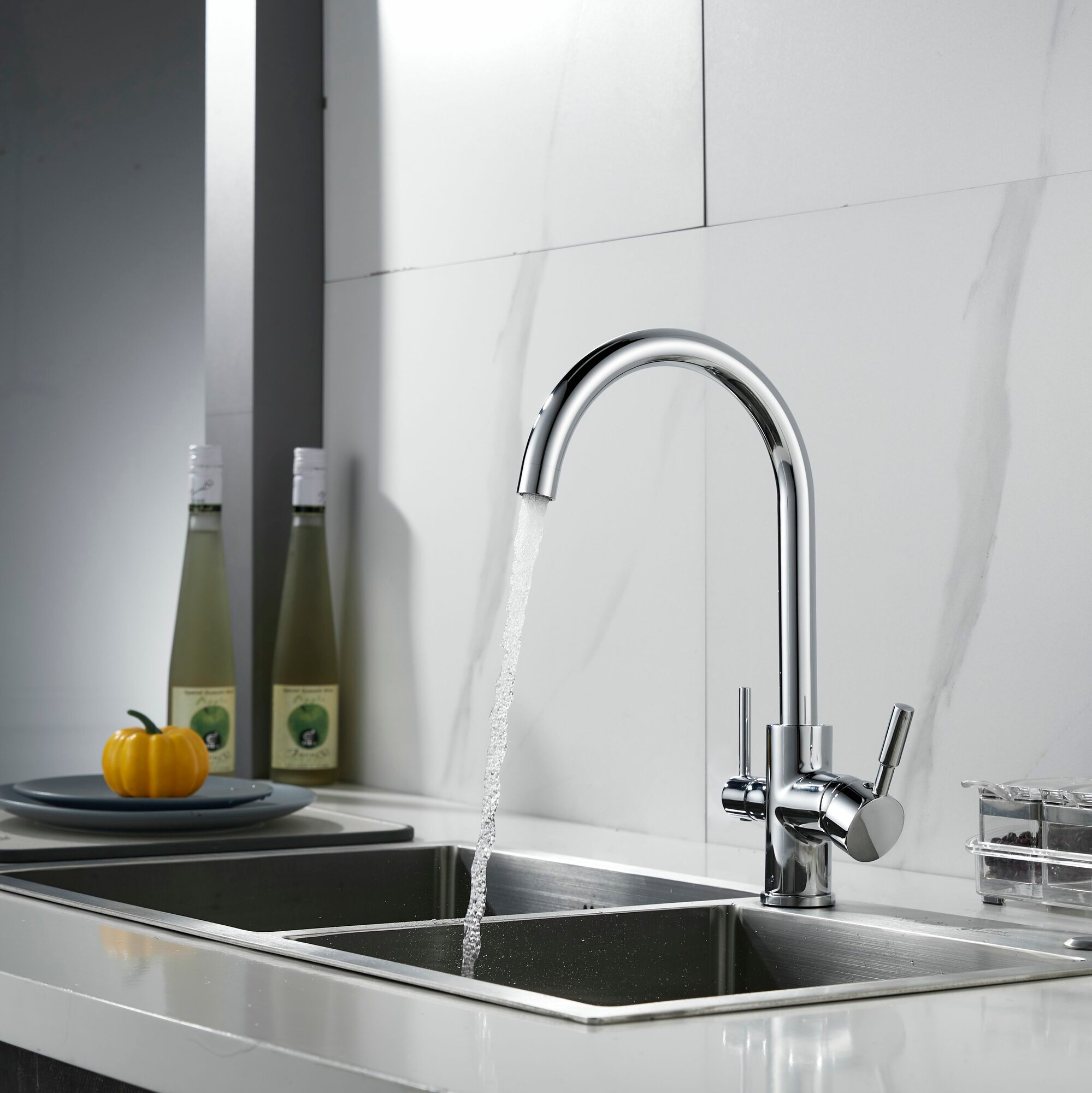 Смеситель для кухни ALOUTE 340 мм однорычажный, хром, со встроенным краном под питьевую воду.