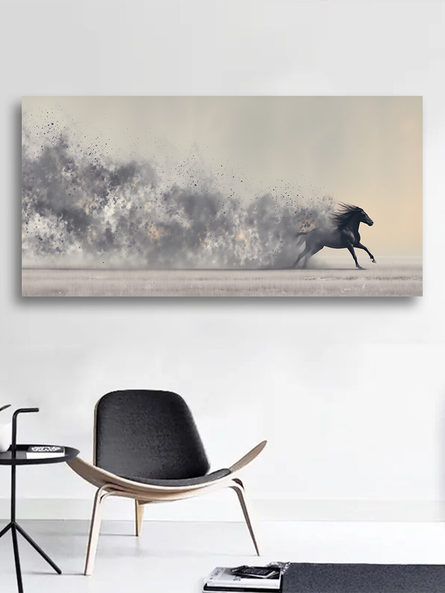 Интерьерная картина на стену горизонтальная - "Лошадь, благородный скакун, панормный дизайнерский арт на стену" , 40х80 см.
