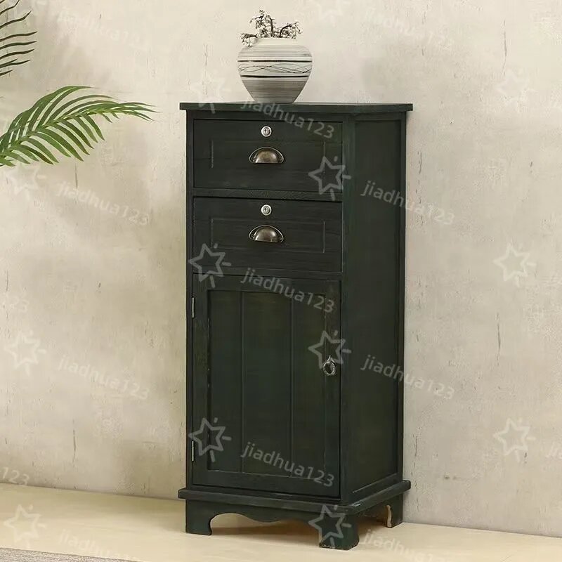 Комод из массива дерева 35х42x95 см, 2 ящика, в стиле кантри, для гостиной и прихожей, цвет темно-зеленый