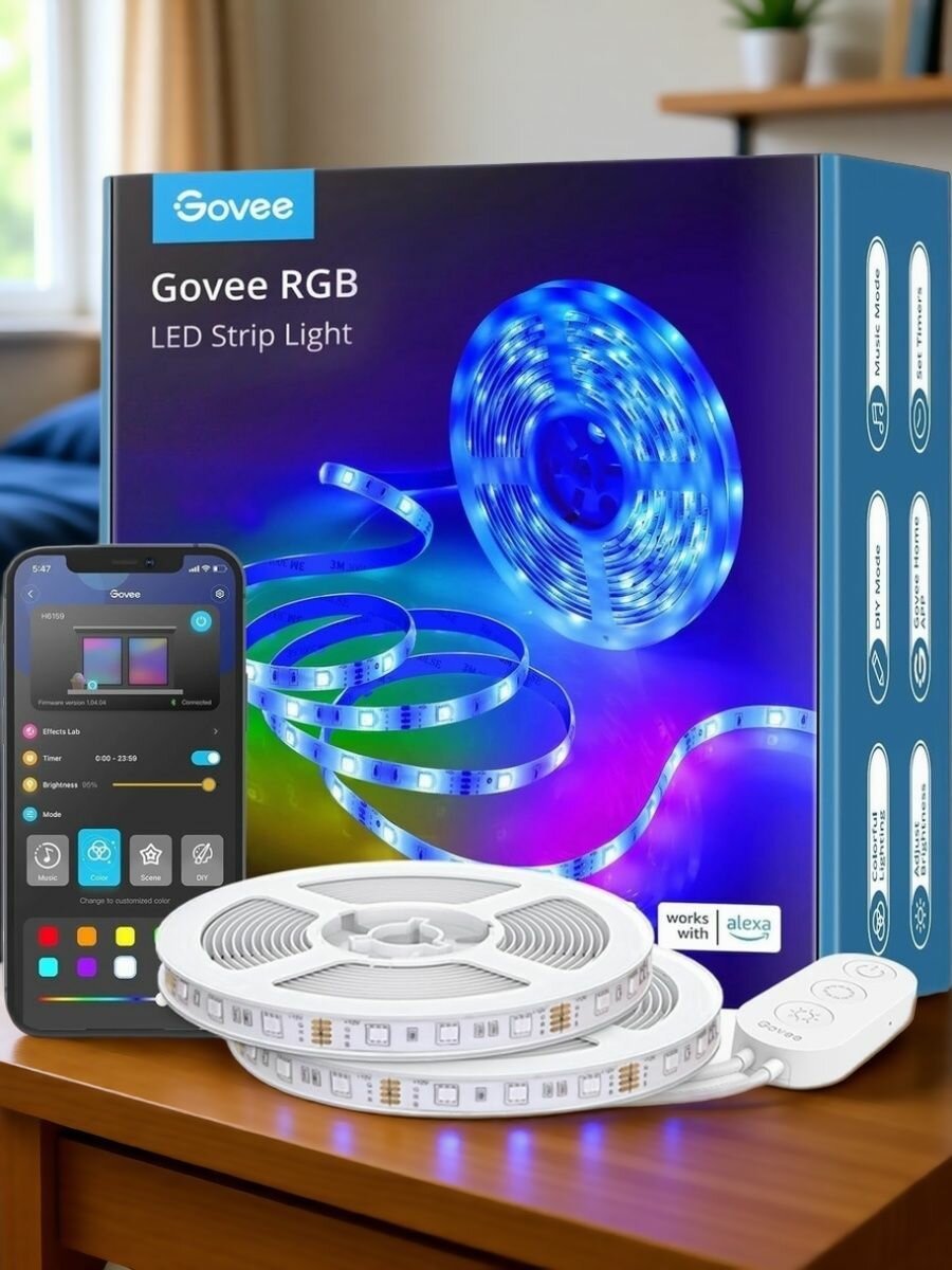 Cветодиодная лента RGB Govee H6110 RGB Smart Wi-Fi + Bluetooth LED Strip Lights, умная LED подсветка 10 метров H61103A3