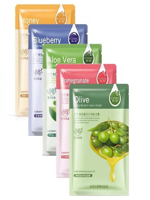 Набор масок тканевых масок для лица, HCHANA, 35 штук с экстрактом алоэ, меда, черники, граната и оливы