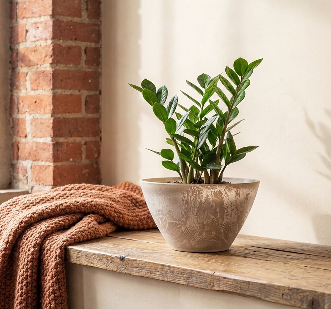 Кашпо микрит овальное 1,4 л, бежевый пластик, элегантный дизайн для дома