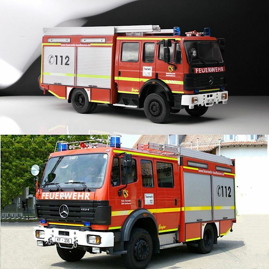 IXO Mercedes-Benz Немецкий пожарный грузовик SK1224 Zigler 1:43 LF 16/12 1995 Модель автомобиля
