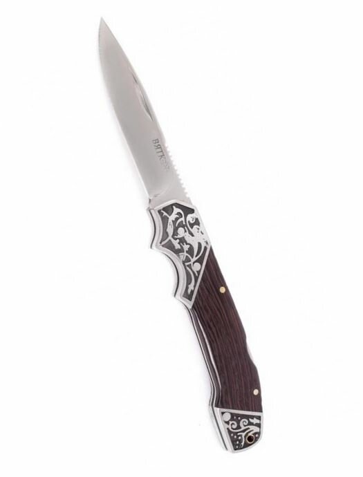 Складной нож Pirat "Вятка" B634, клинок 8,3 см, сталь 65Х13, чехол кордуры, блокировка лезвия