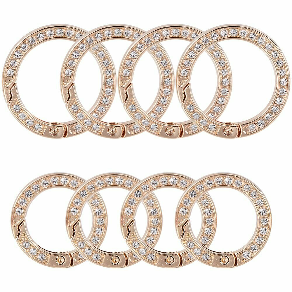 8 шт. 4 стиля, кольца-пружинки со стразами из сплава, светло-золотистые