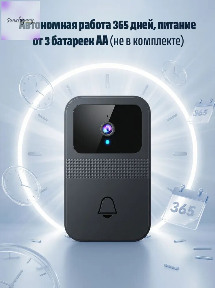 Умный дверной звонок с камерой IP68 с видеорегистрацией, 38 мелодий и удаленным доступом — фото 1