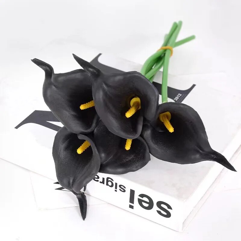 Искусственные черные лилии Calla Lily, 6 шт.