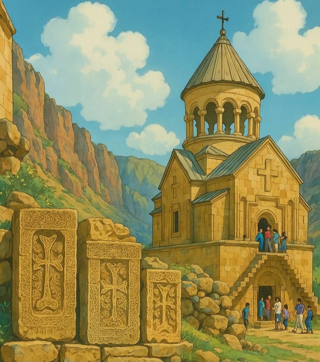 Алмазная живопись "Виды гор Хорвирап и Арарат в Армении", 5D, круглая, 40x50 см. Производитель: Brose Art.