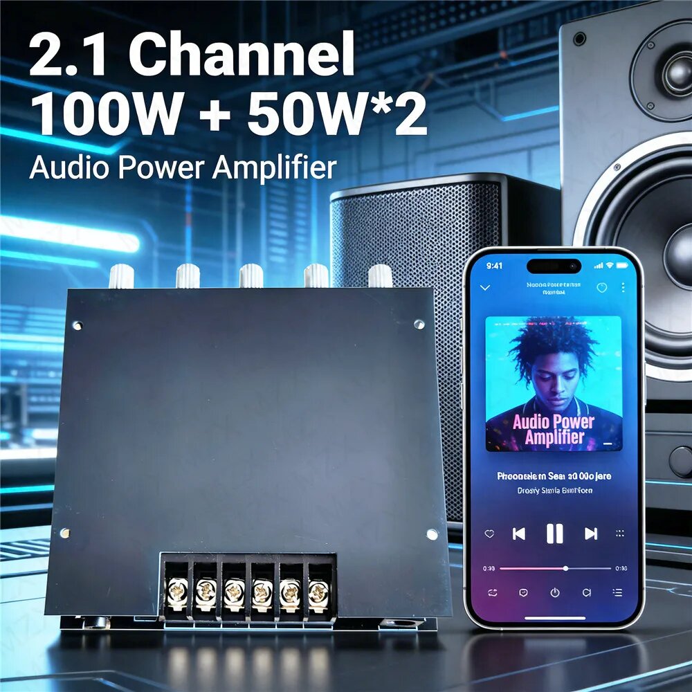 502MT 2x50W Bluetooth 5.0 Модуль усилителя звука с сабвуфером и AUX, цифровой аудиоусилитель, MT21
