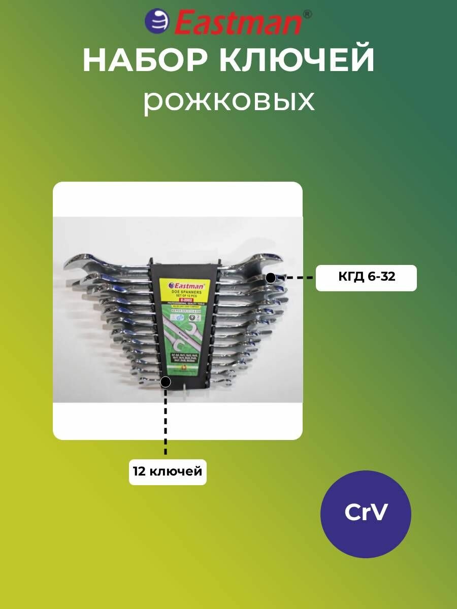 Набор рожковых ключей КГД 6-32 12 предметов CrV Eastman
