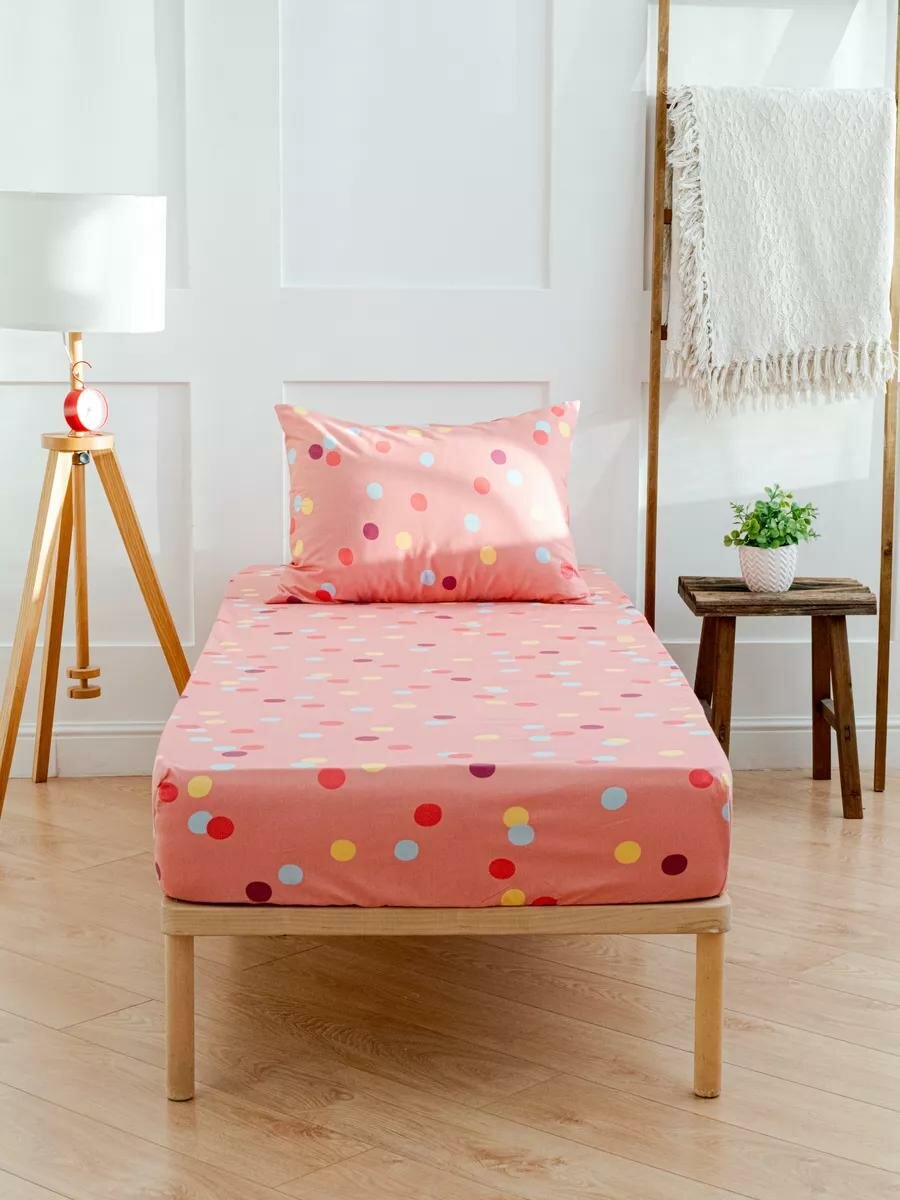 YERRNA Простыня на резинке 90х200+26 см, аналог икеа, 100% хлопок, перкаль, конфетти