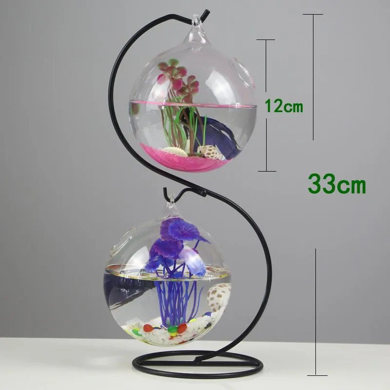 Небольшой экологический настольный круглый аквариум, прозрачный, S-образная железная рама