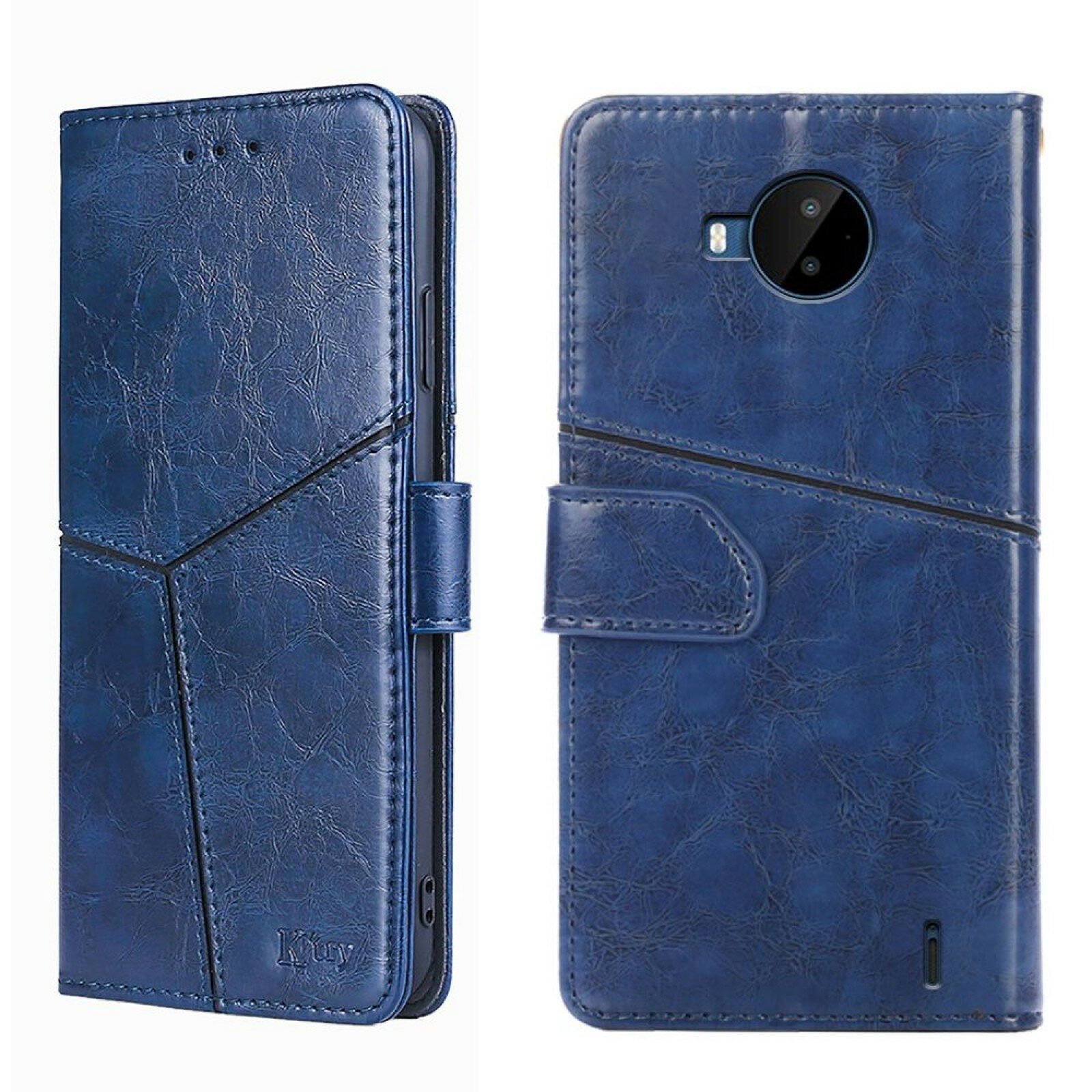 Чехол-книжка MyPads для Nokia C20 Plus темно-синий с геометрическим дизайном и магнитной застежкой