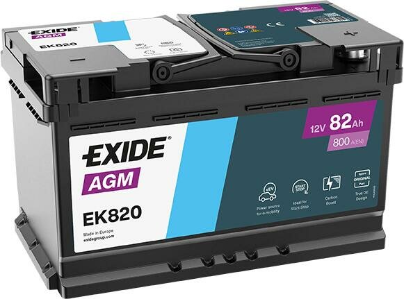 Аккумулятор автомобильный EXIDE Start-Stop AGM EK820 82.0 Ah 800 A ОП (315х175х190) L4 315x175x190