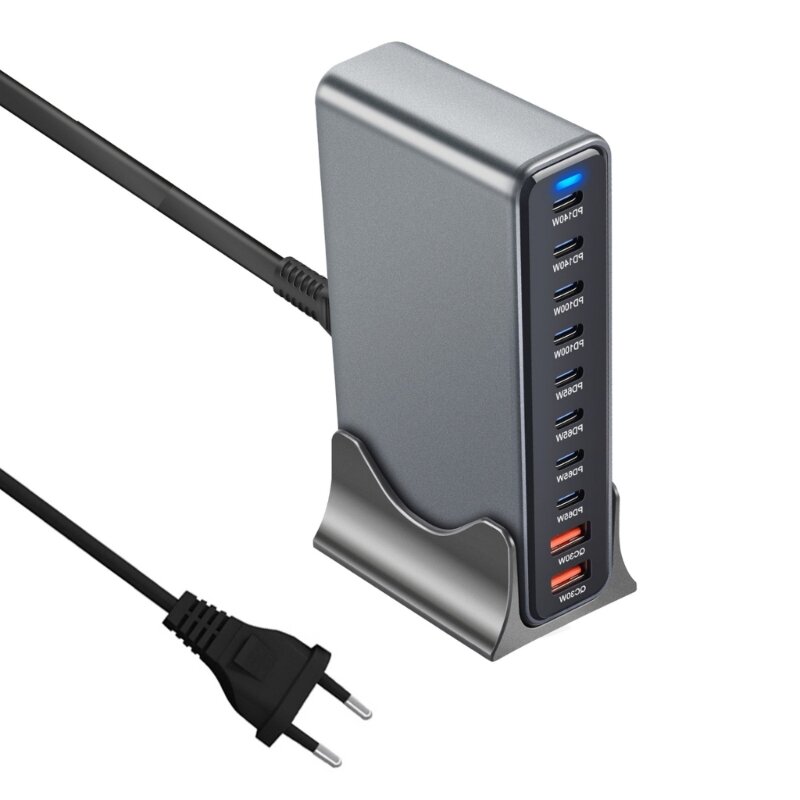 Адаптер Быстрой Зарядки Мощностью 800 Вт, 10-Портовая Настольная Зарядная Головка, Настенный Зарядный Блок, Пластиковая Текстура для Нескольких Устройств