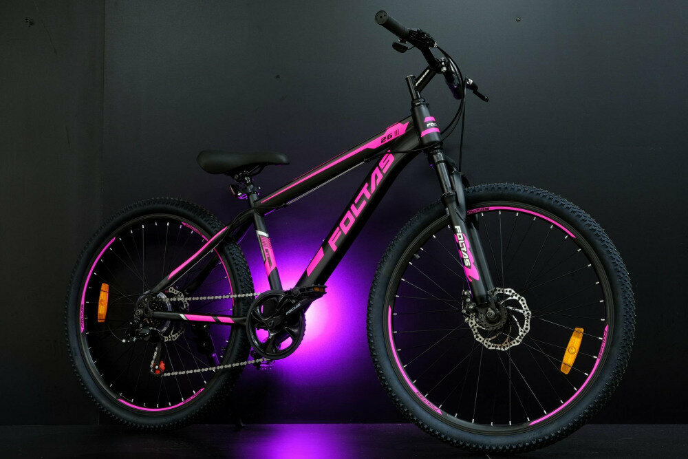 Велосипед FOLTAS Steel черно-розовый рама 15 дюймов, рост 140 - 160см, 26 дюймов, 7 скоростей