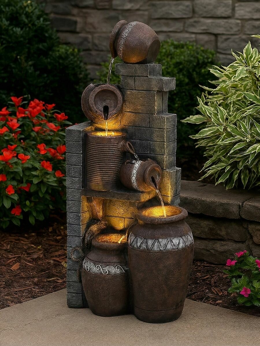 Фонтан для дачи и сада с подсветкой 80 см, Фонтан садовый уличный Водопад