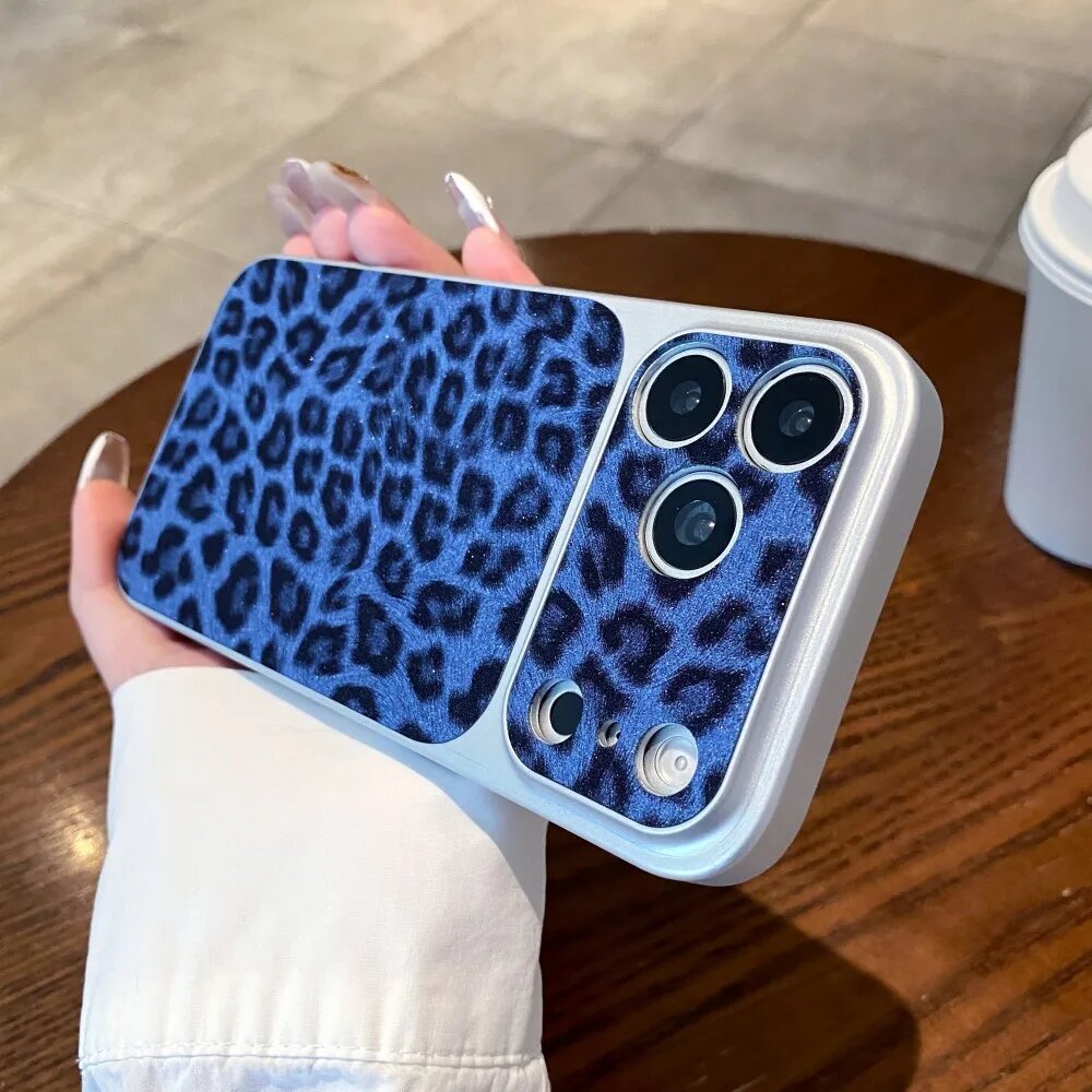 Чехол для iPhone 13 Pro Max синий с леопардом