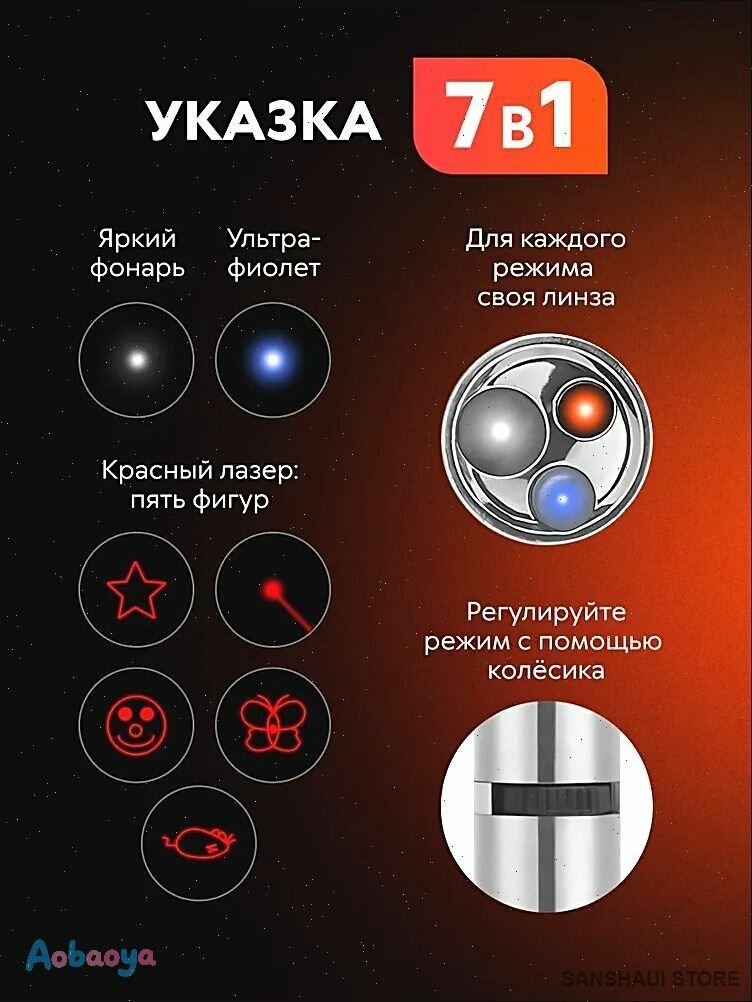 Лазерная указка 7в1, игрушка-дразнилка для кошки со светодиодным фонариком и ультрафиолетом. Ручной фонарь со встроенной зарядкой USB. Мощный лазер для собак/животных, серебристый
