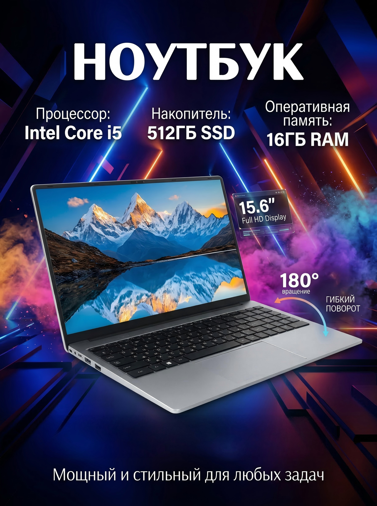 15,6" Ноутбук для работы и учебы Intel Core i5 , SSD512GB, " IPS, Windows Pro, серый, Русская раскладка
