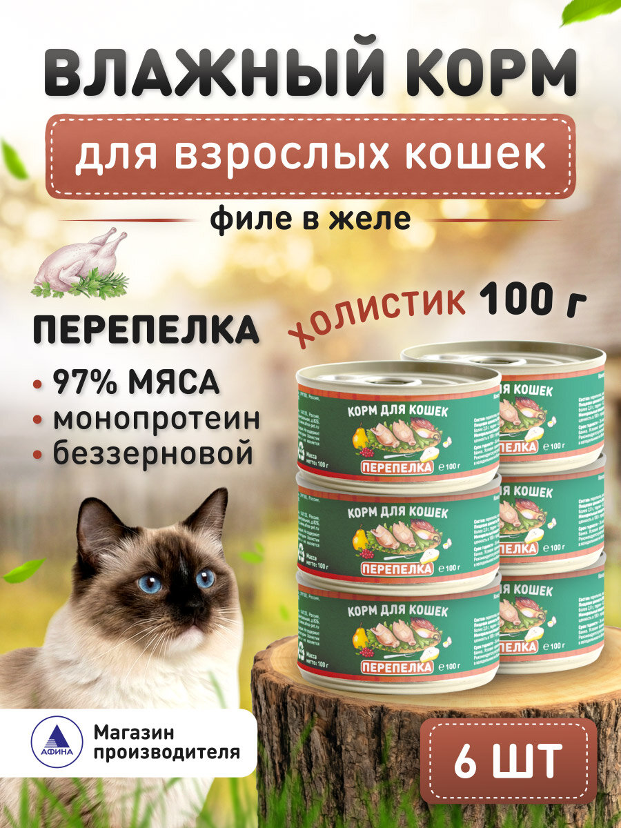 Влажный корм для кошек беззерновой Solid Natura Holistic с перепелкой, упаковка 6 шт х 100 г
