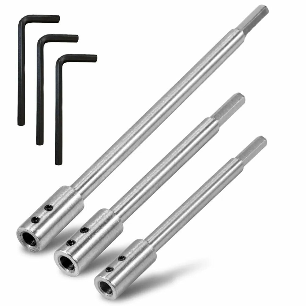 Удлинитель для бит Форстнера для круглого хвостовика 3/8 дюйма, высокоуглеродистая сталь, 3 шт.