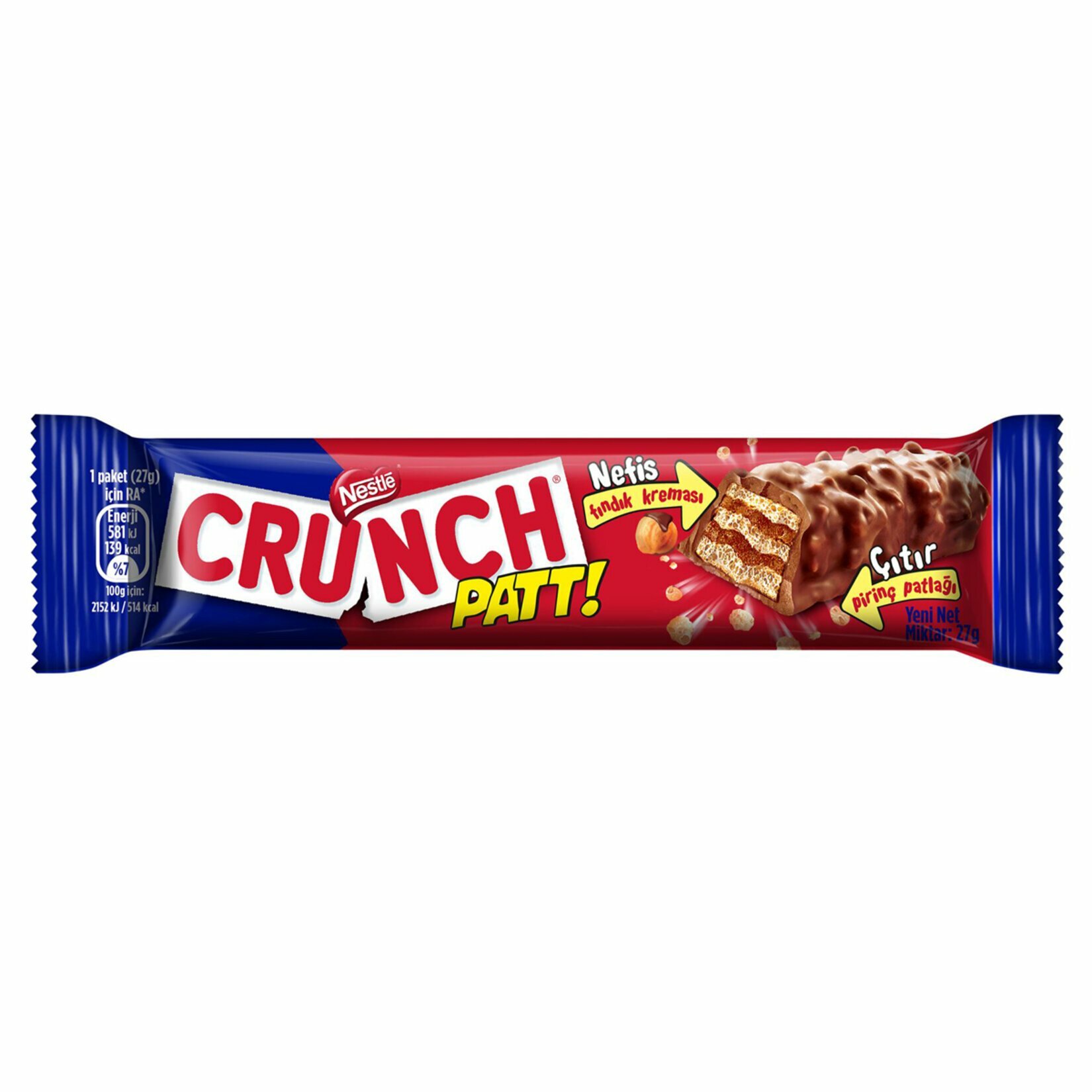 Батончик CRUNCH Nestle PATT хрустящая вафля с воздушным рисом и ореховой пастой в молочном шоколаде 27г