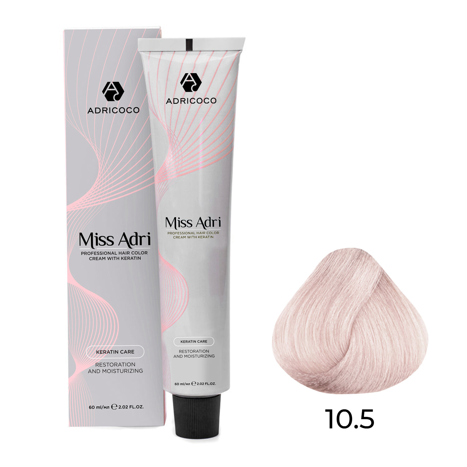Крем-краска для волос Miss Adri с кератином, оттенок 10.5 Платиновый блонд махагоновый, ADRICOCO, 60 мл