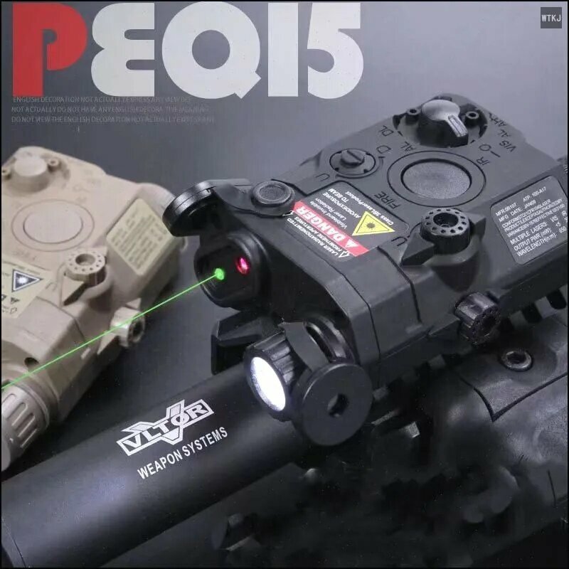 Тактический модуль PEQ-15 на планку Picatinny 3 в 1 фонарик, лазер зеленый и красный для обриз автомата, черный-bigstore