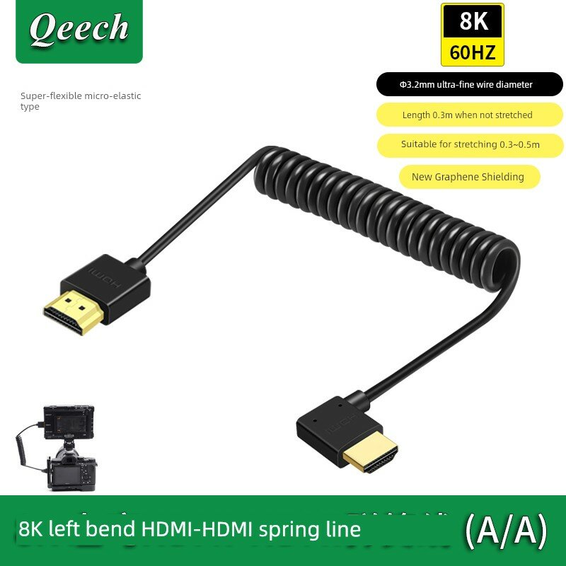 0.3 м 8K Левый Изгиб HDMI к HDMI Коаксиальный Кабель, HDMI 2.0, Гибкий для Камер, Длина от 0.5м до 1м