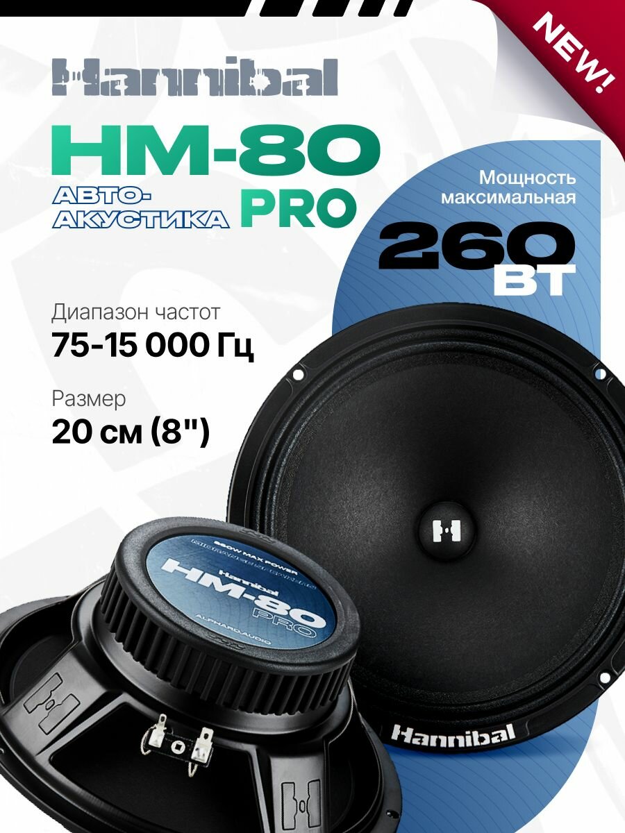 Среднечастотная автомобильная акустика Alphard Hannibal HM-80 PRO / Динамики автомобильные 20 см