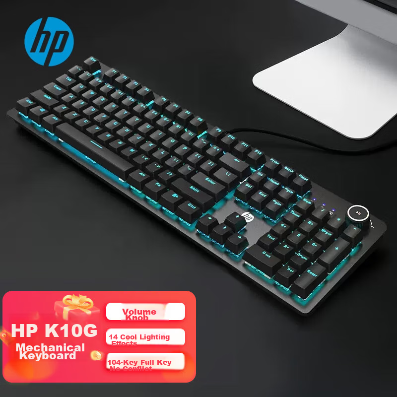 HP K10G механическая клавиатура с синими переключателями 104-клавишная проводная полноразмерная для игр офиса ПК