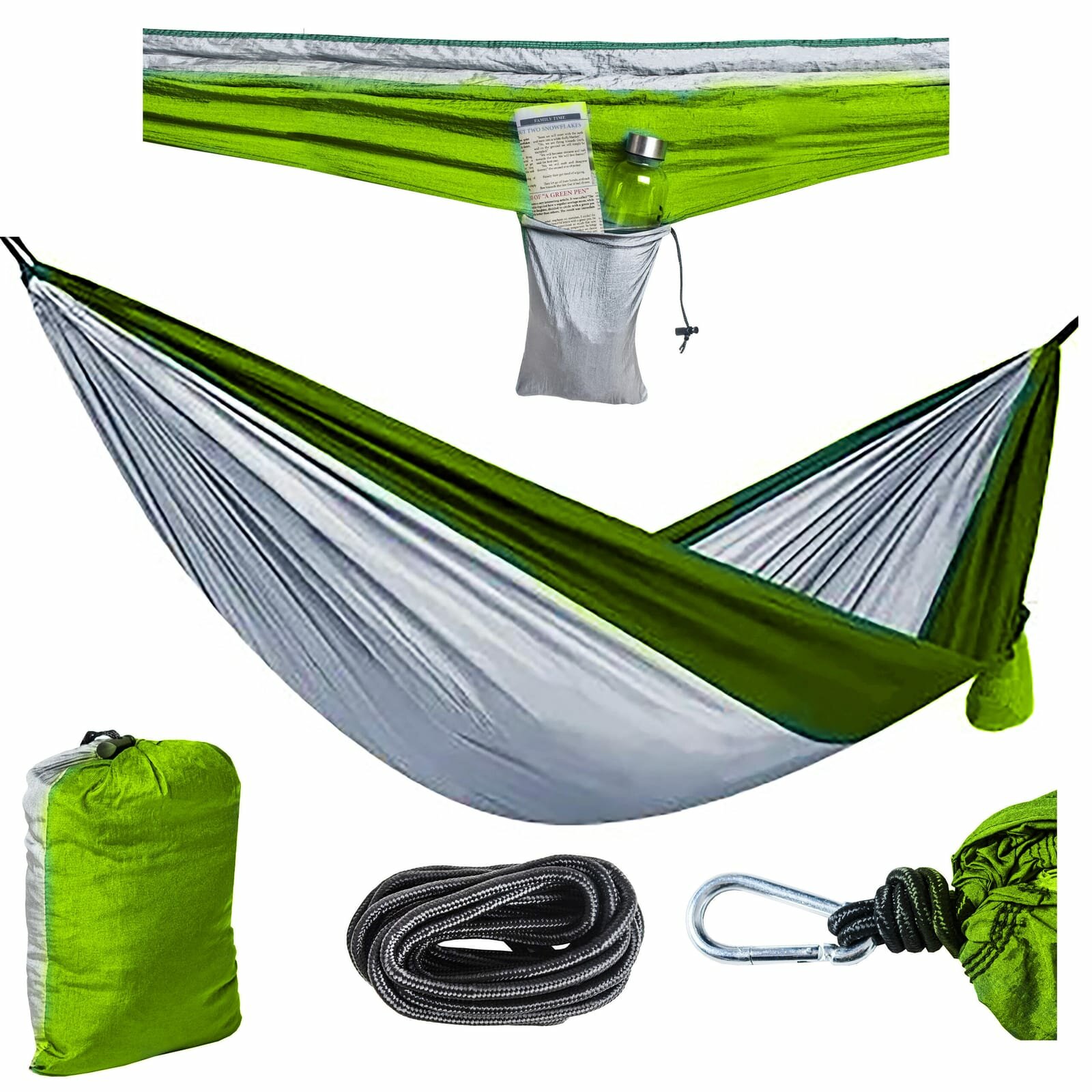 DECATHLON Гамак туристический Malatec, двухместный, зелено-серый, 150 кг, 260x131 см