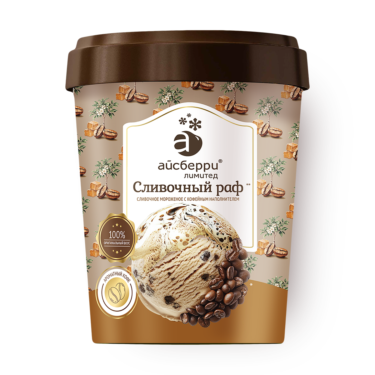 Мороженое Сливочный раф «Айсберри» с наполнителем кофе с кусочками Ната де Коко