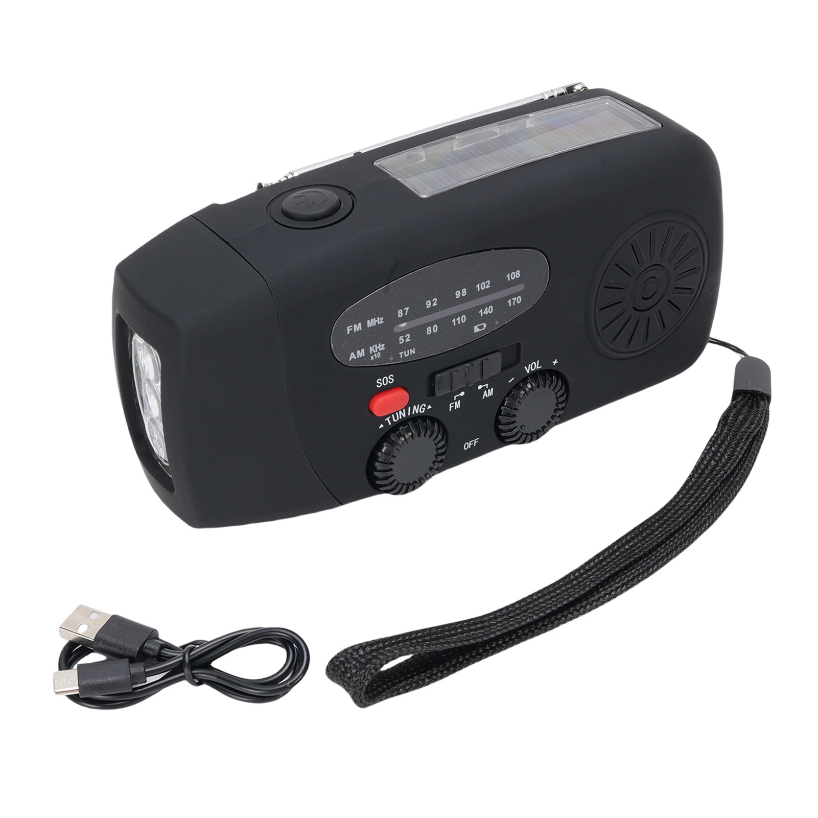 Портативное радио AM/FM, солнечное, с динамо, фонарь, SOS, 5000 мАч, черный, EU