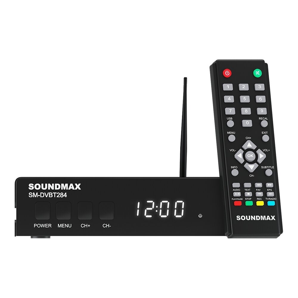 Приставка для цифрового ТВ SoundMax SM-DVBT284 черный, DVB-T2, DVB-T, DVB-C, HDMI, USB 2.0 х2