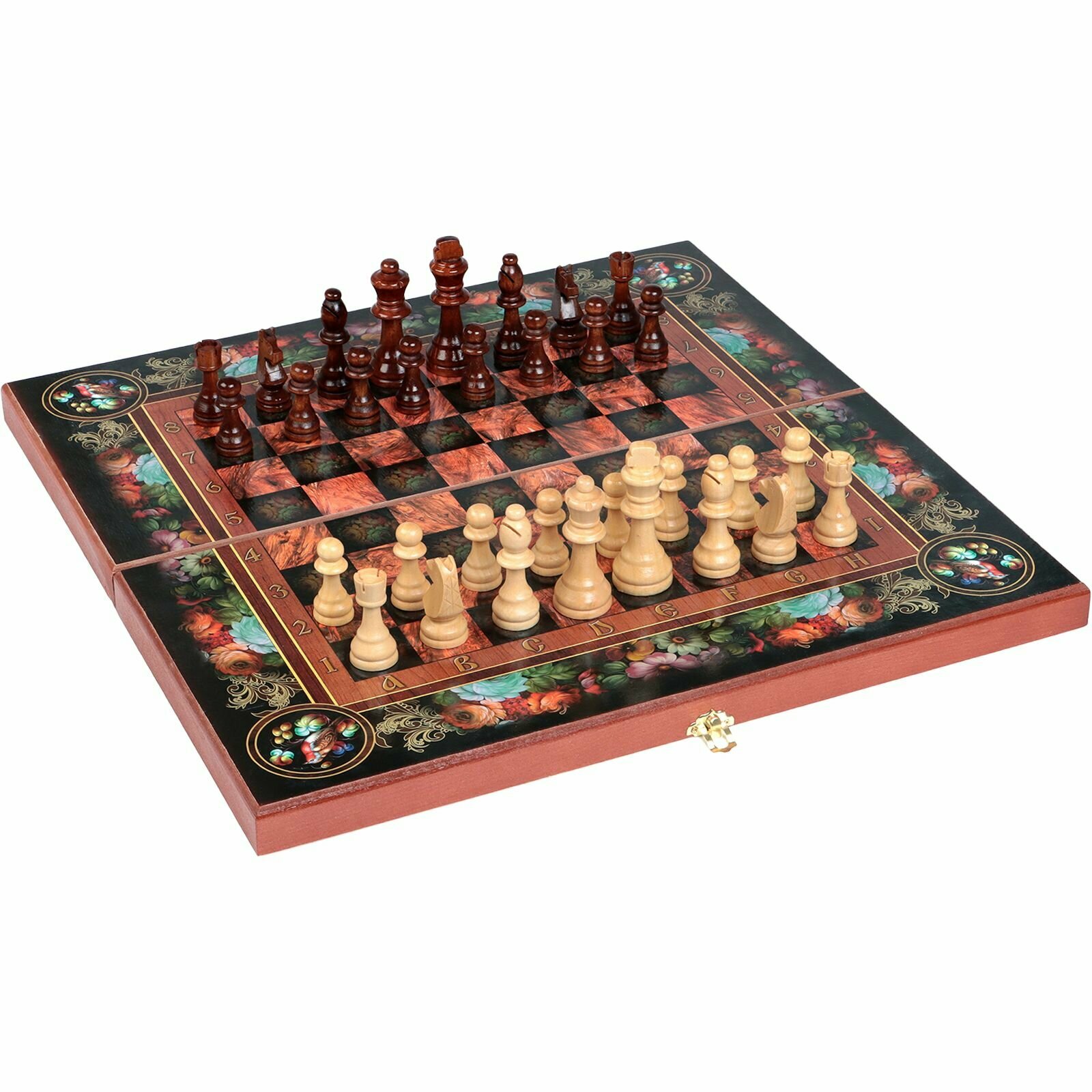 Классические настольные игры 3 в 1 "Цветы" для двоих: шахматы, шашки, нарды, набор игр с доской и фигурами, 50 х 50 см