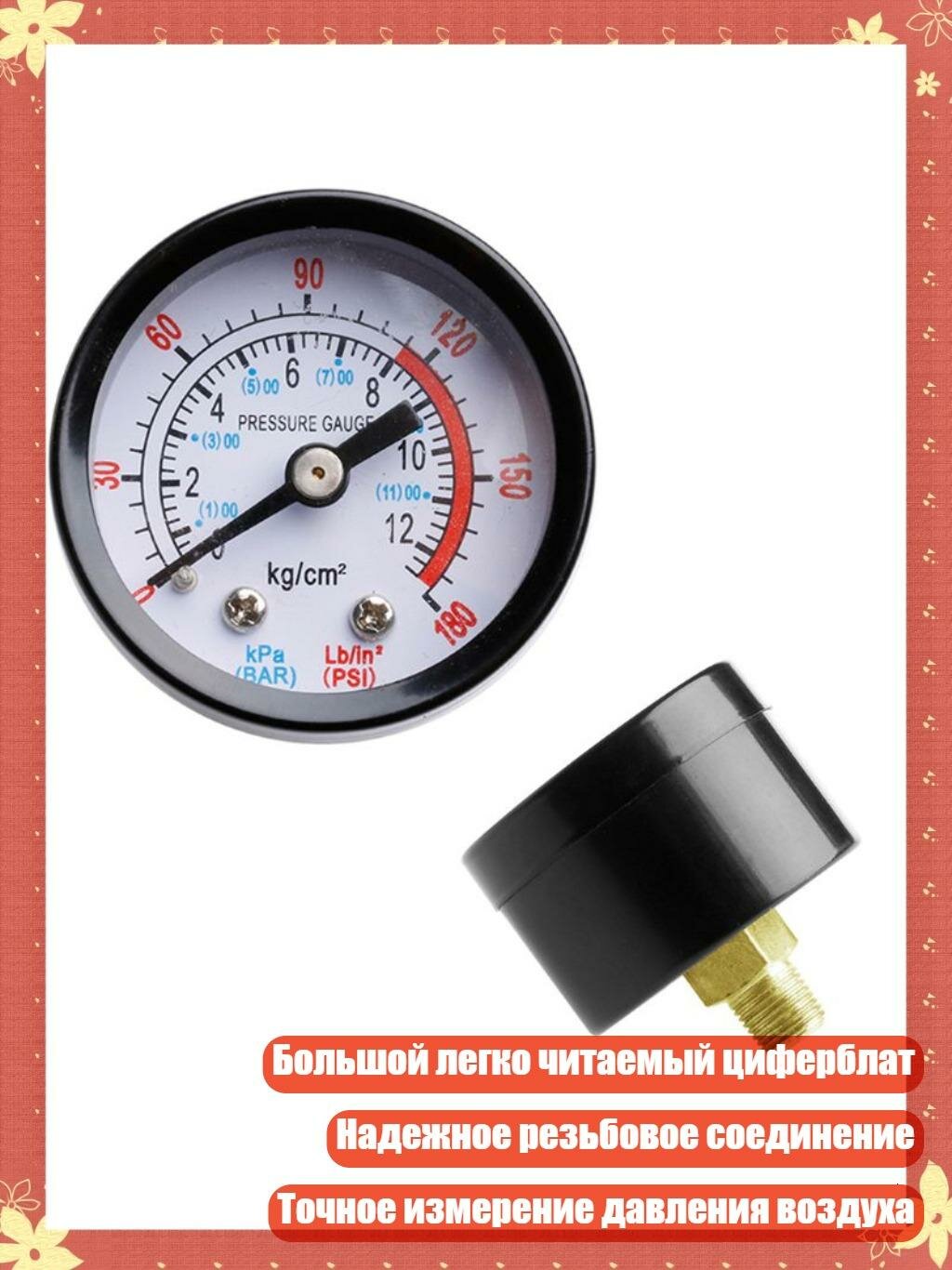 Манометр для воздушных компрессоров, 0–12 бар