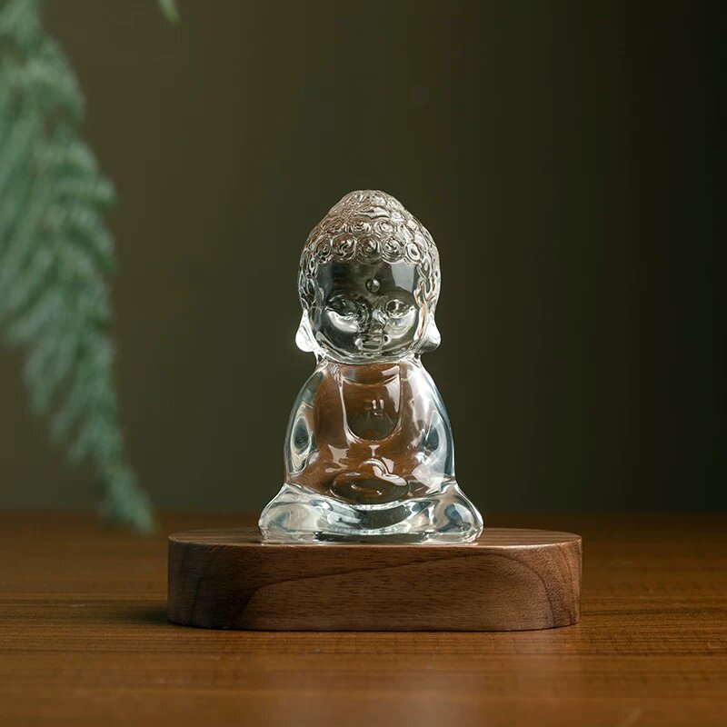 Прозрачная кристаллическая статуэтка Будды с малой подставкой для автомобильной панели и домашнего декора