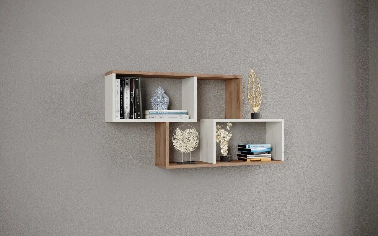 Полка навесная ПН-3 открытая, ЛДСП (Дуб крафт табачный/Дуб крафт белый) 105х18х60