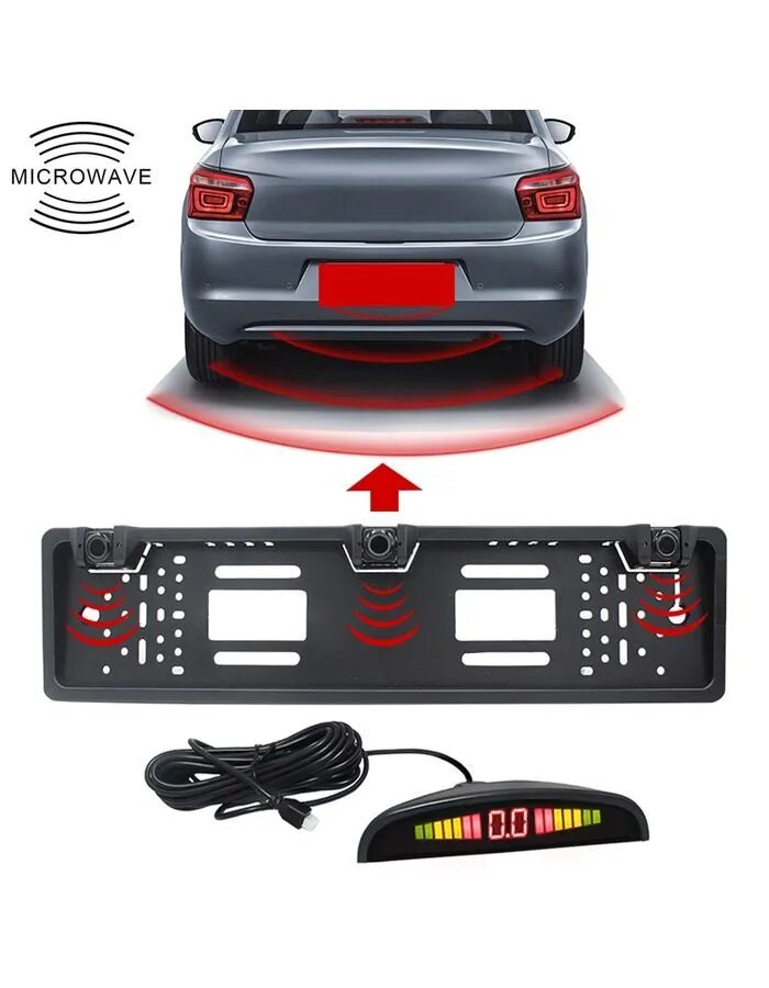 Парктроник с датчиками и рамкой номерного знака PZ300L (3 датчика) для авто