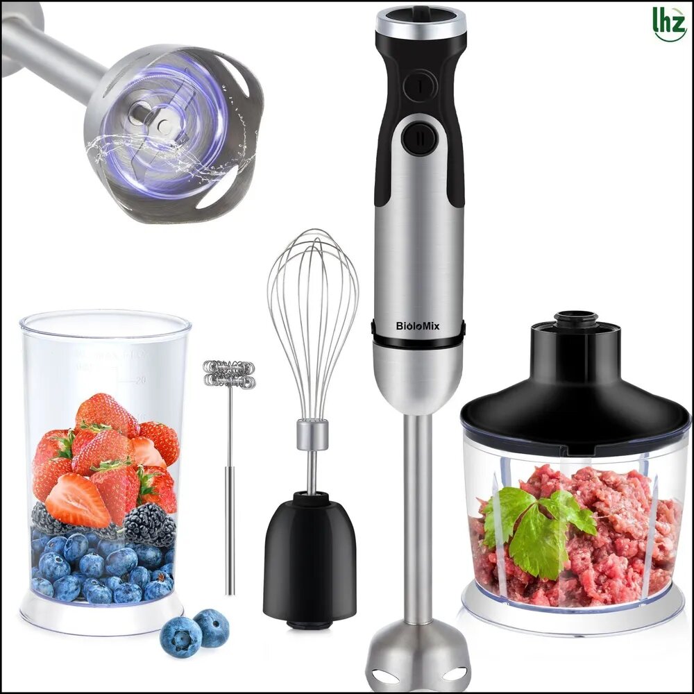 Погружной блендер Biolomix Infinyforce Pro серебристый, черный, 1200 Вт, с мерным стаканом