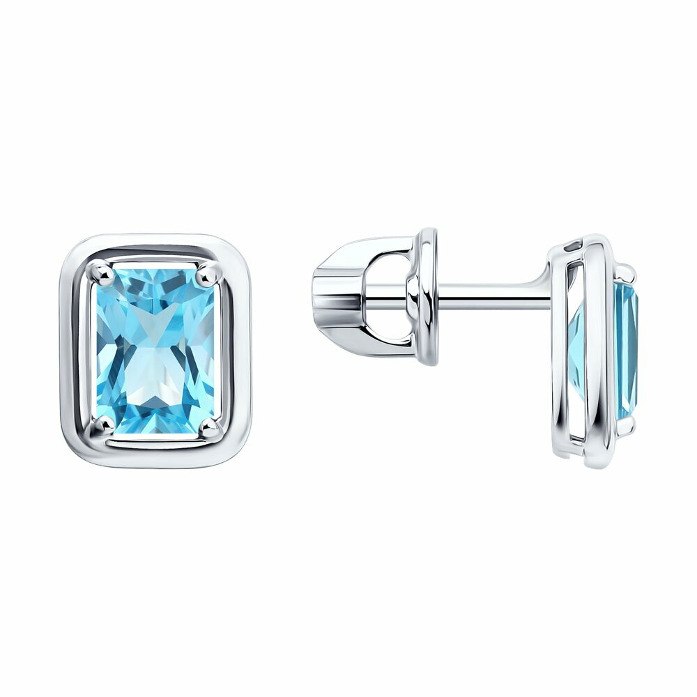 Серьги, белое золото, 585 проба, топаз
